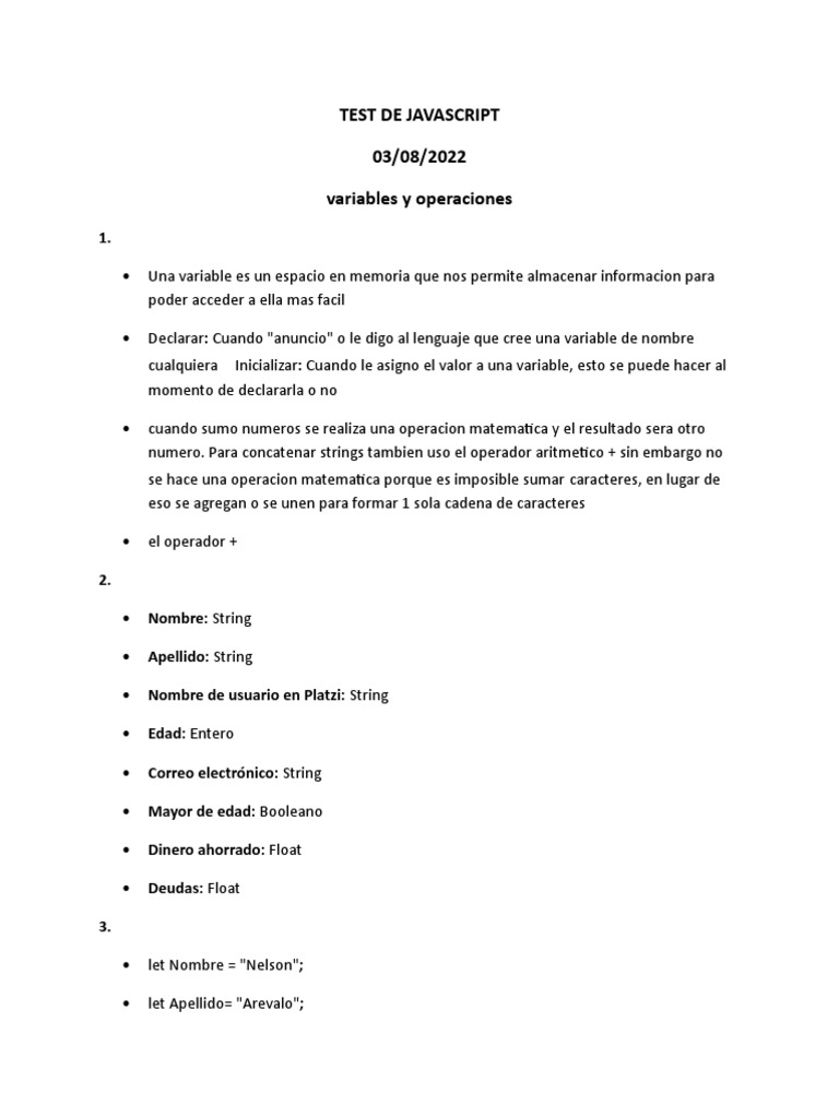 Tarea Platzi | PDF | Variable (informática) | Lenguaje de programación