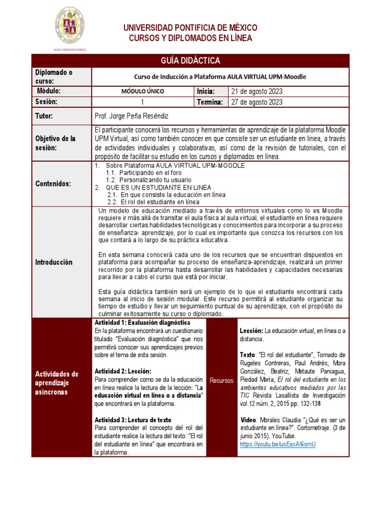 Inducción a Aula Virtual UPM-Moodle | PDF | Moodle | Pedagogía