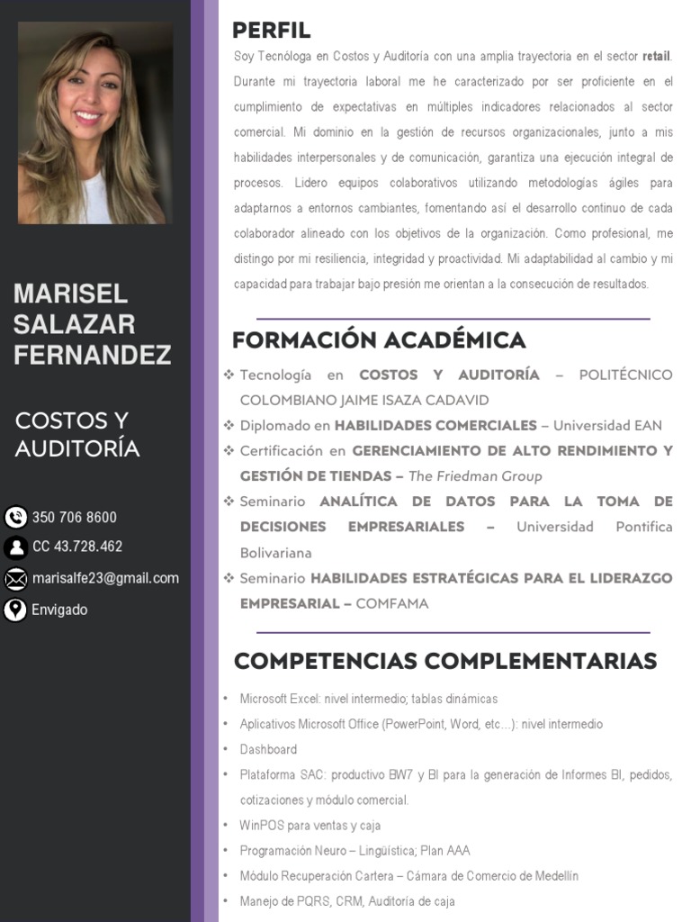 CV - Marisel Salazar Fernández | PDF | Presupuesto | Business