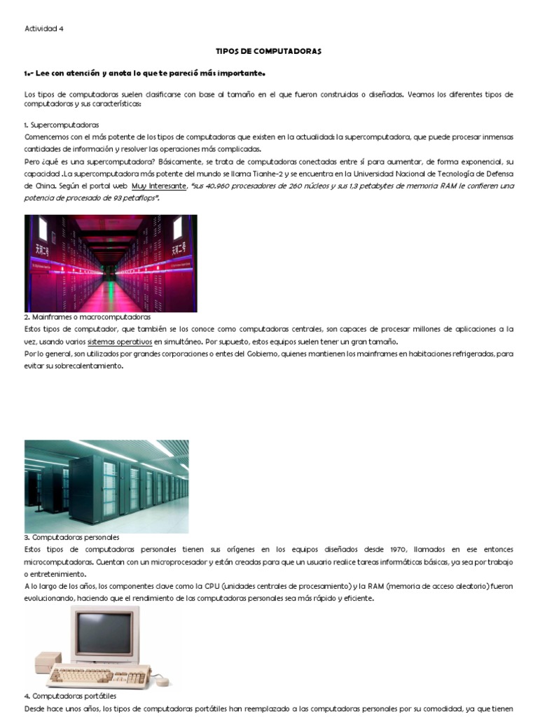 Actividad 4 Tipos de Computadoras | PDF | Tableta | Hardware de la computadora