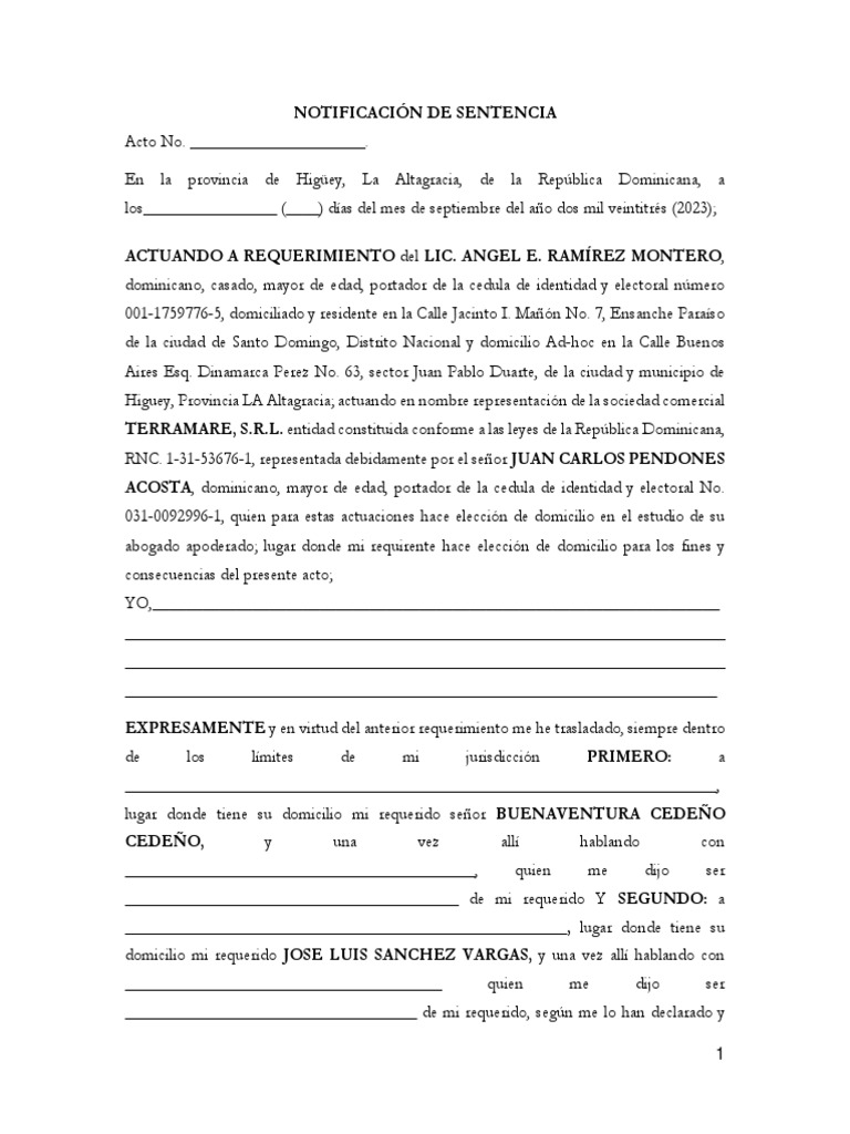 Ejemplo de Acto de Notificación de Sentencia | PDF | República ... Ejemplo de Acto de Notificación de Sentencia | PDF | República ...