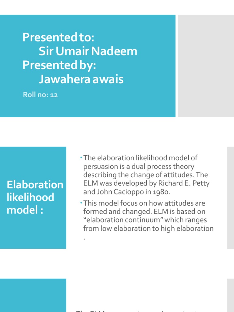 Elaboration Likelihood Model Jawahera | PDF