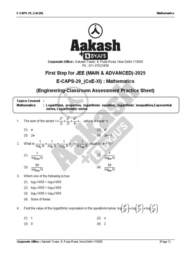 E-CAPS-29 - For CoE (XI) - Mathematics - (Que. - Answer Key) | PDF ... E-CAPS-29 - For CoE (XI) - Mathematics - (Que. - Answer Key) | PDF ...