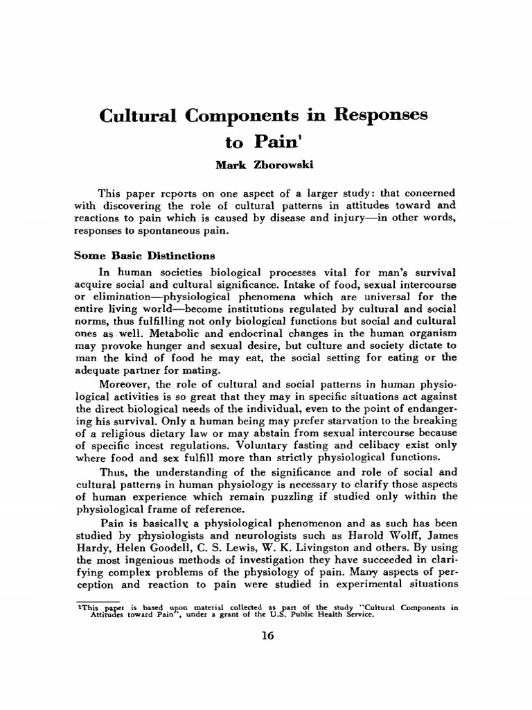1952 - Cultural Components in Responses To Pain - Zborowski | PDF ...