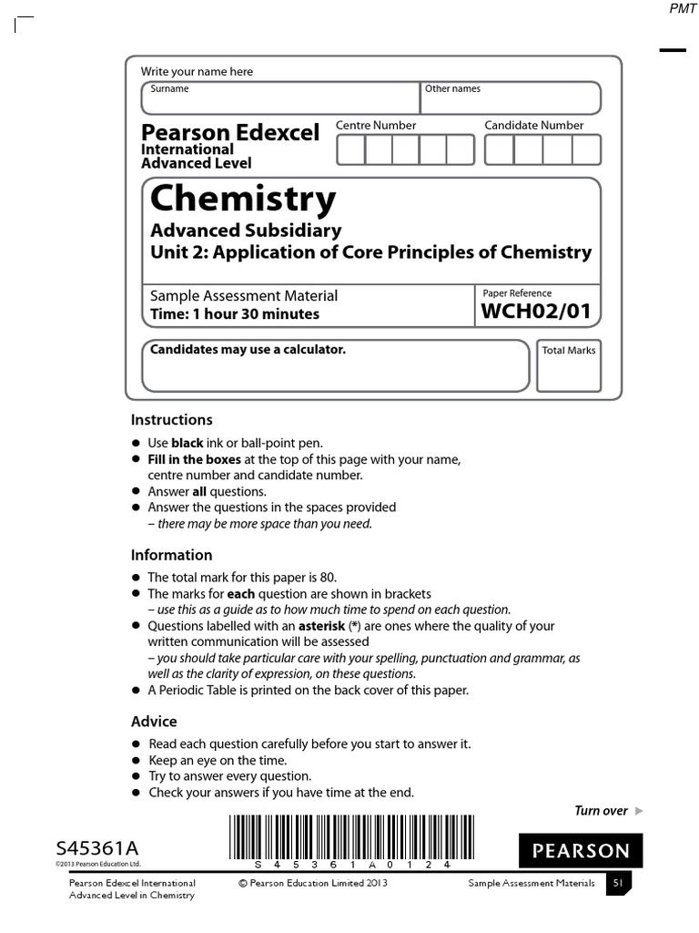 Specimen (IAL) QP - Unit 2 Edexcel Chemistry A-Level | PDF | Condensed ...