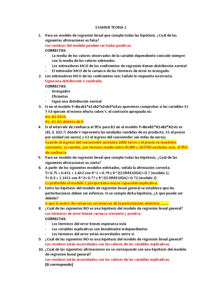 Examen Teoría | PDF | Mínimos cuadrados ordinarios | Regresión lineal Examen Teoría | PDF | Mínimos cuadrados ordinarios | Regresión lineal