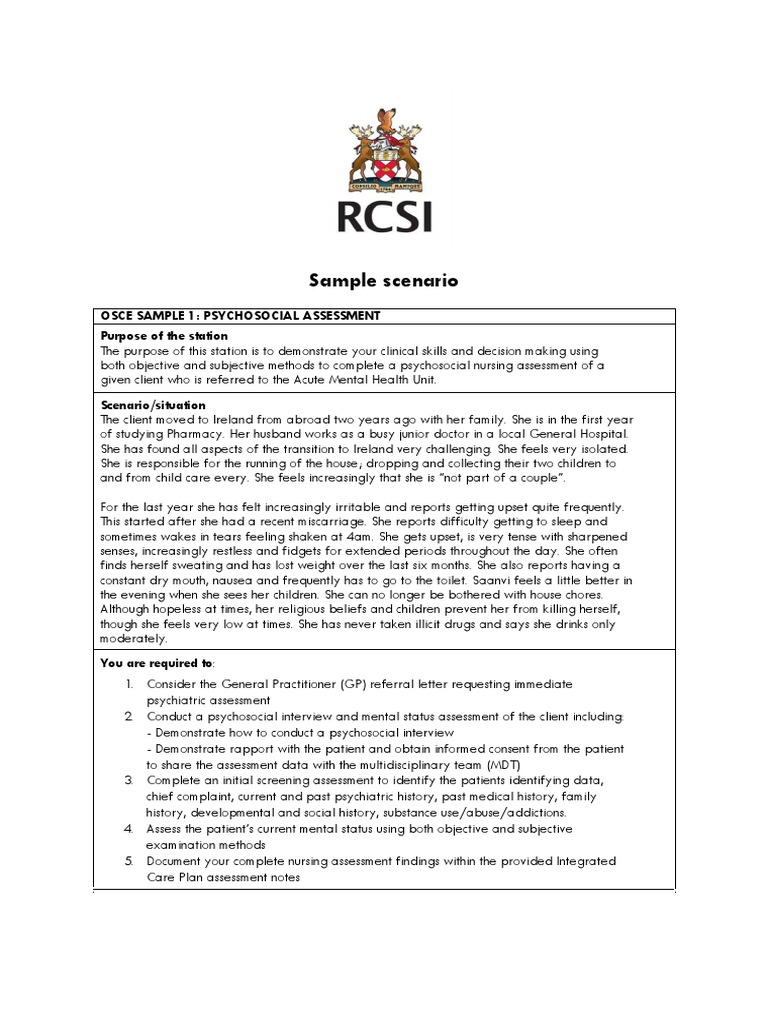 Sample Scenarios - Psychiatric Nurse | PDF | Psychiatry | Mental Health