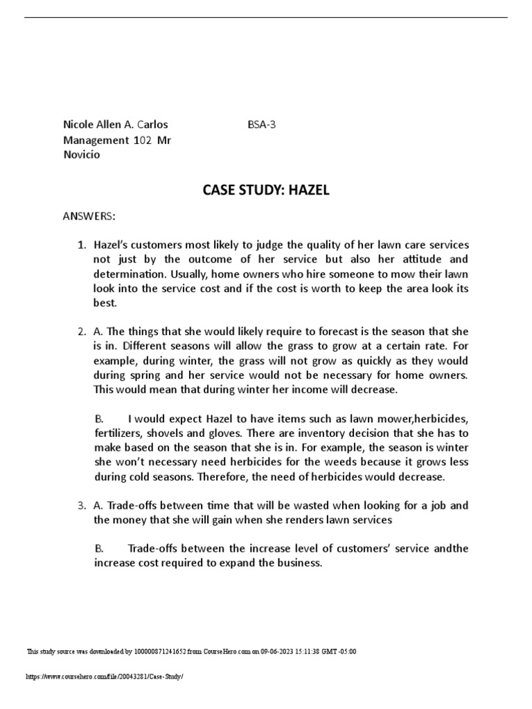 Hazel Case | PDF | Lawn | Trade Off