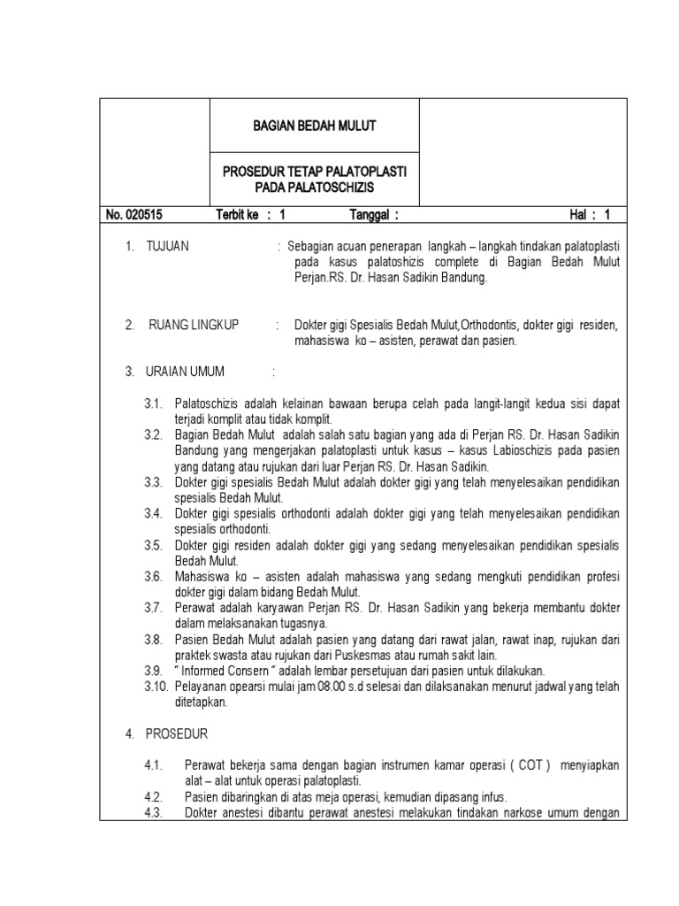 Sop Palatoplasty | PDF