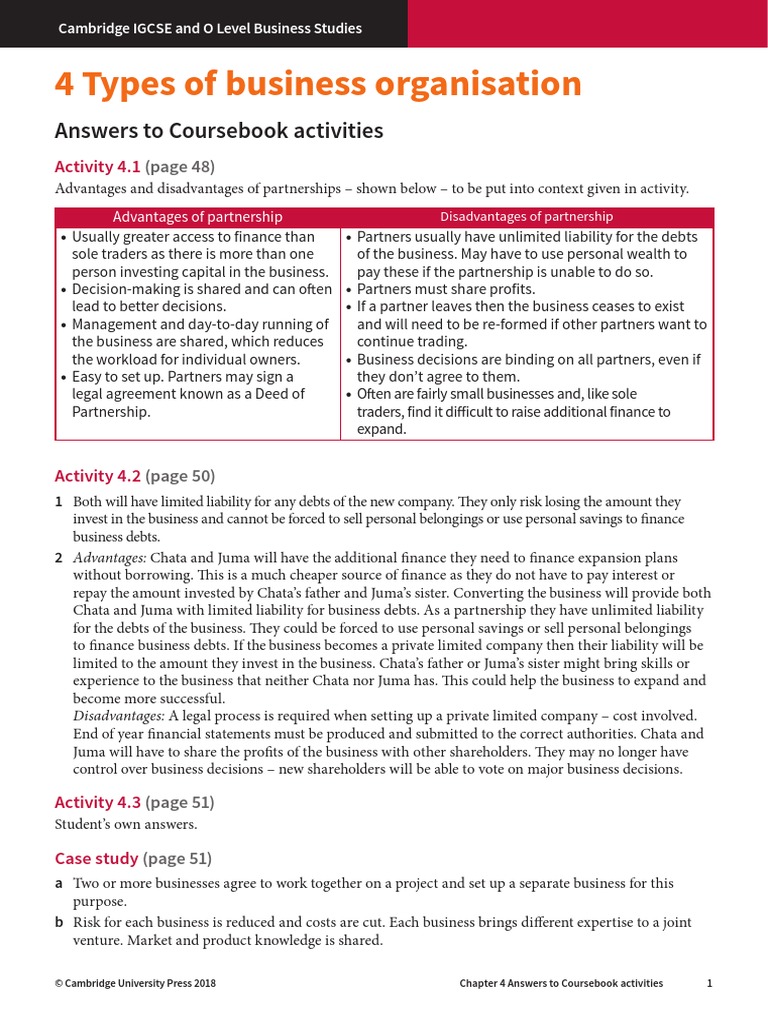 IGCSE-OL - Bus - CH - 4 - Answers To CB Activities | PDF | Franchising | Partnership