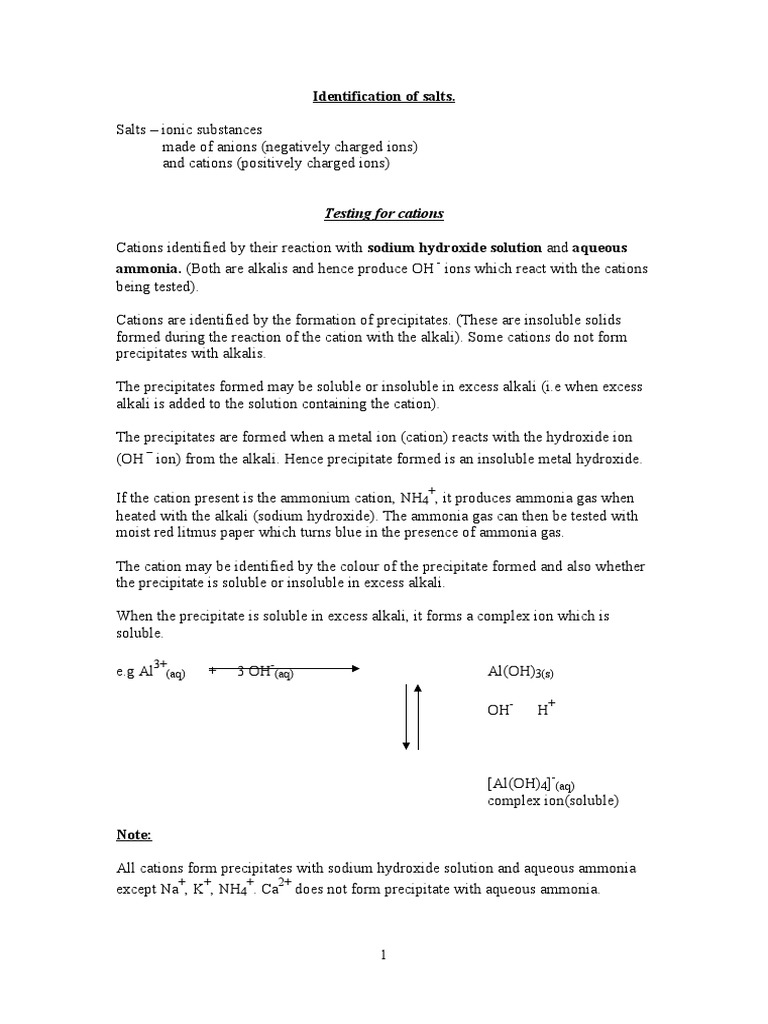 Cation and Anion Identification Tests | PDF | Hydroxide | Precipitation ...