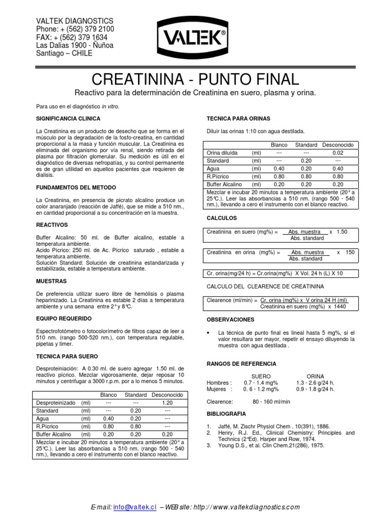 Practica #10 ValteK Creatinina Punto Final | PDF | Creatinina | Sistema urinario