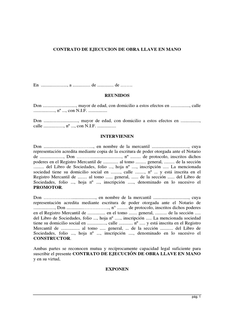 Contrato de Obra Llave en Mano | PDF | Seguro | Outsourcing