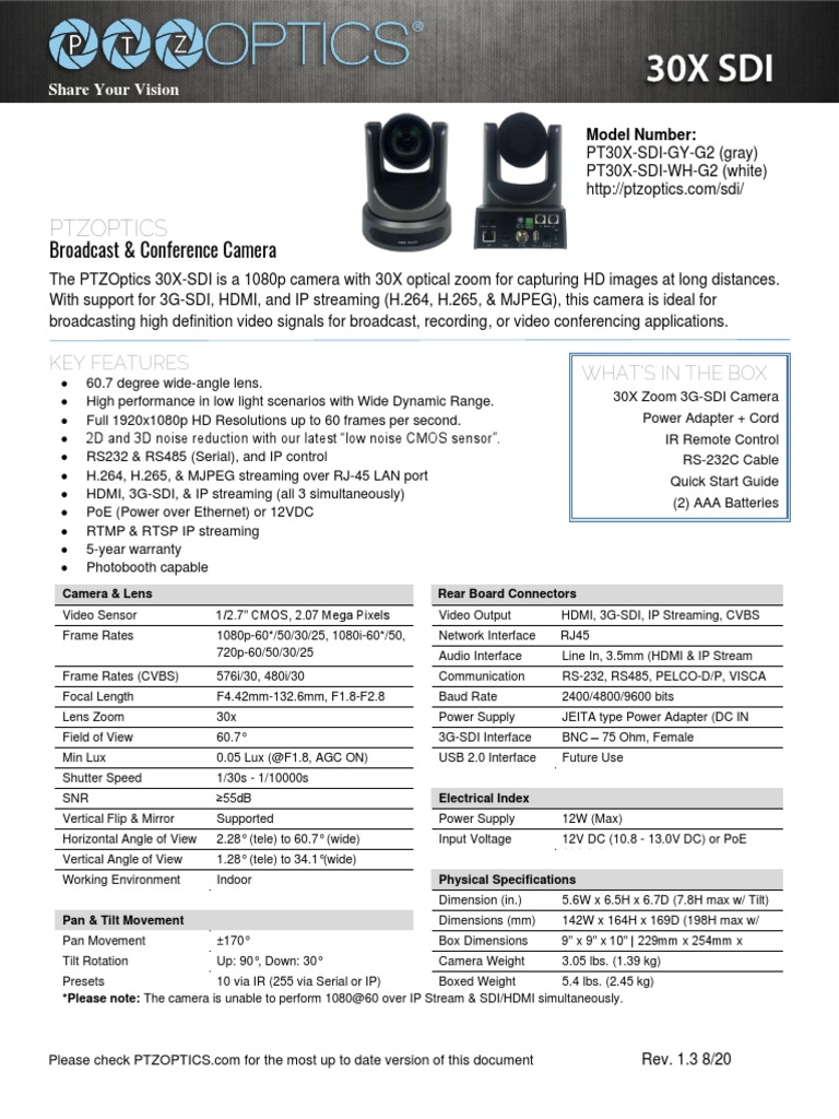 PT30X-SDI-xx-G2 Data Sheet | PDF | Hdmi | Video