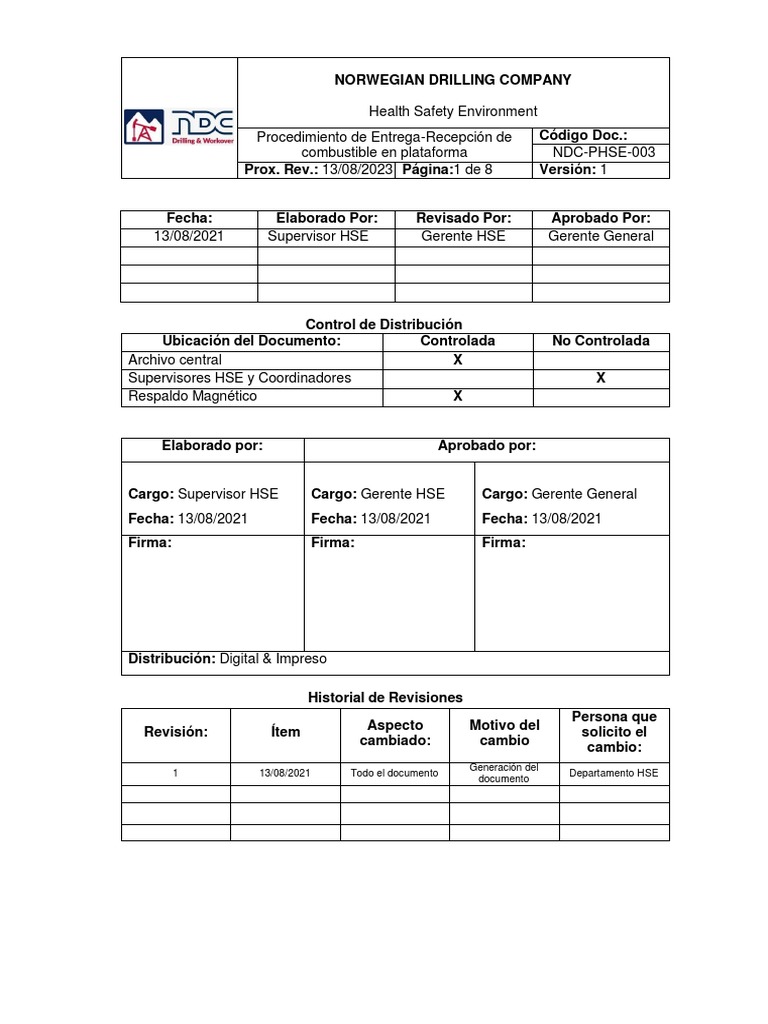 Procedimiento de Entrega-Recepción de combustible en plataforma | PDF ...