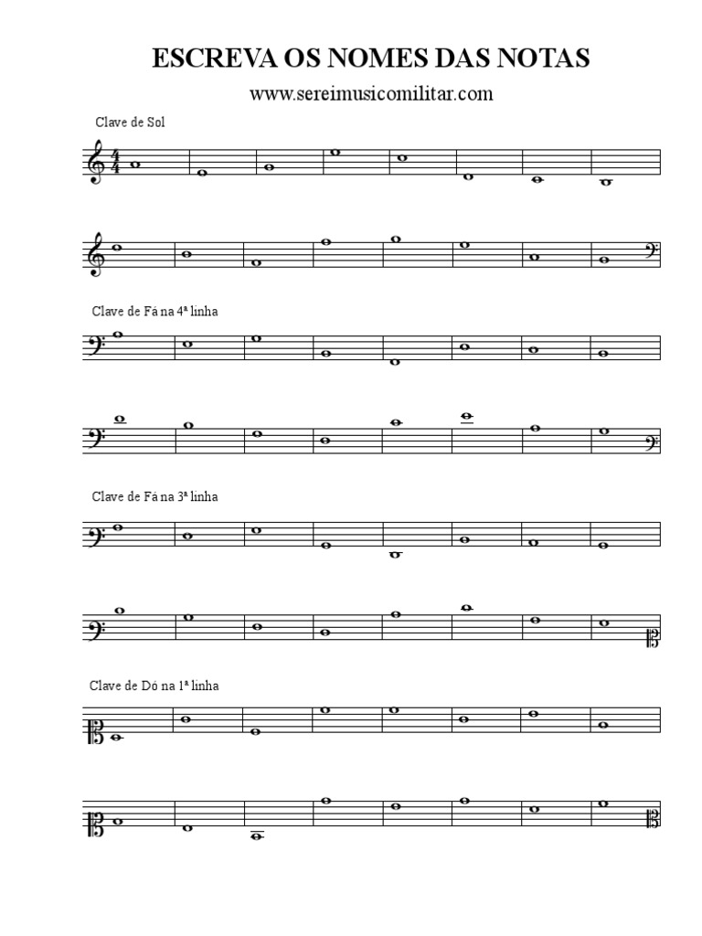 Aula 4 - Escreva Os Nomes Das Notas | PDF | Notación | Pitch (Música)