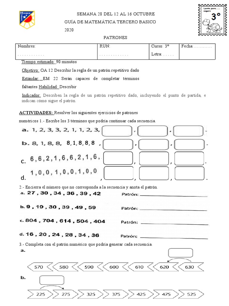 Patrones y secuencias 3° Básico | PDF
