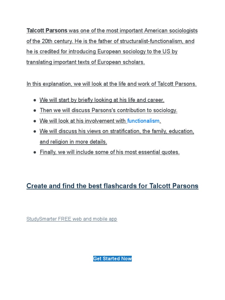 Talcott Parsons | PDF | Sociology | Socialization