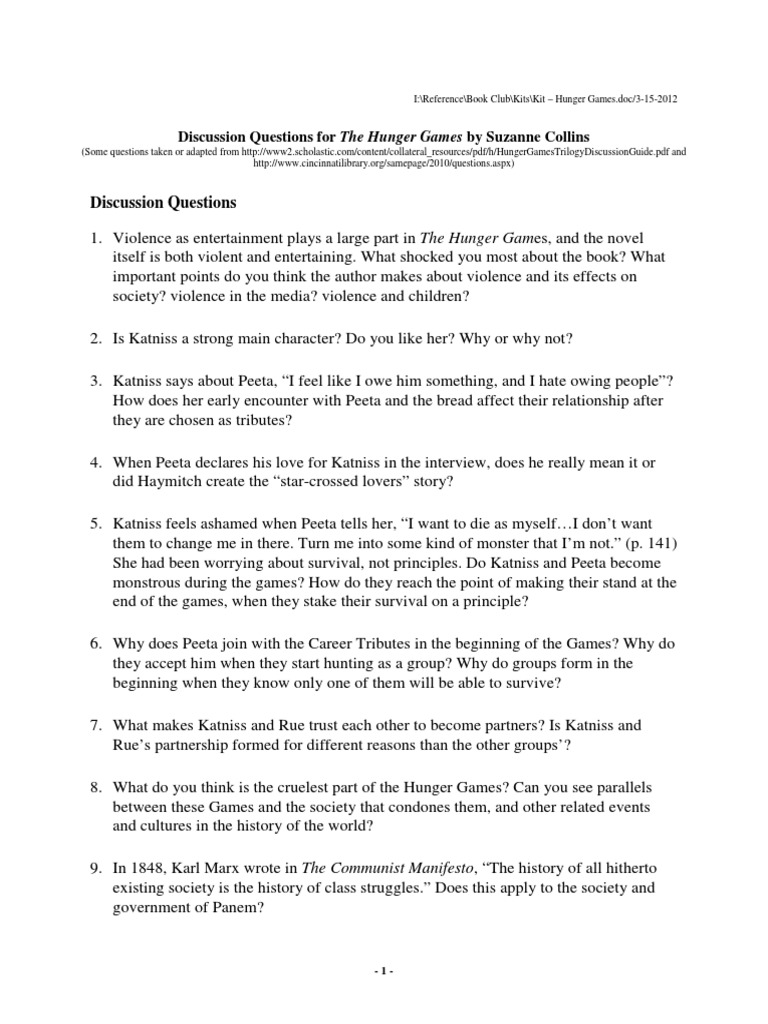 Hunger Games Discussion Questions | PDF | The Hunger Games