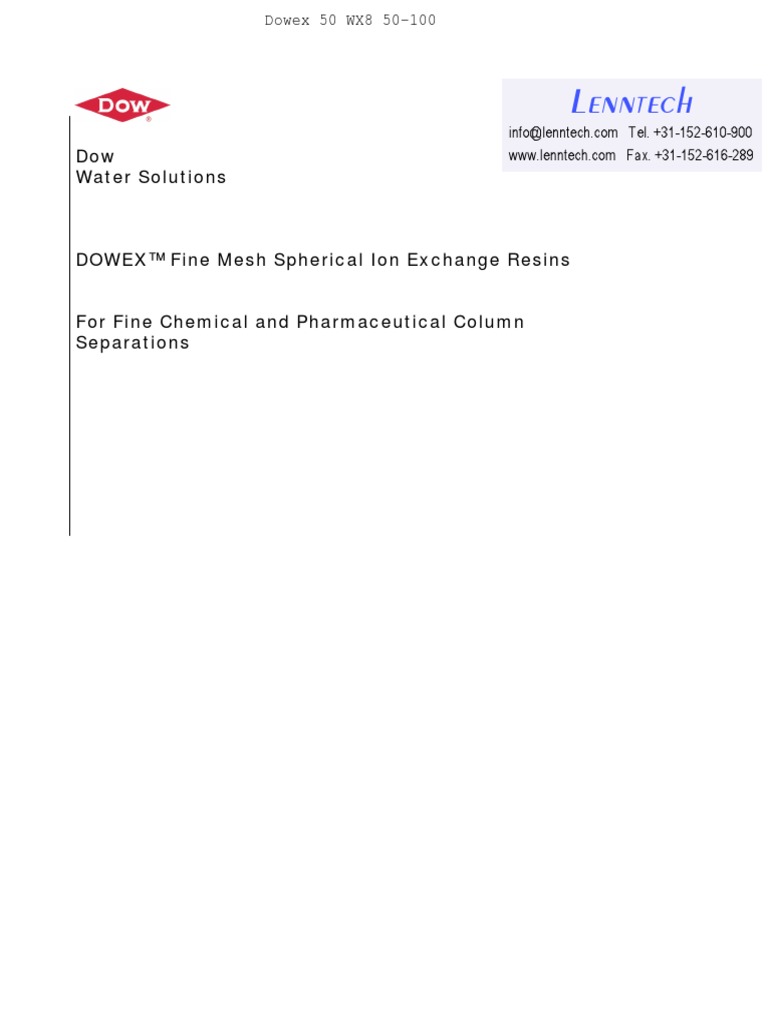 Dowex 50 WX8 50 100 L | PDF | Ion Exchange | Adsorption