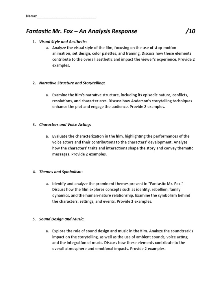 Analysis of Fantastic Mr. Fox Elements | PDF