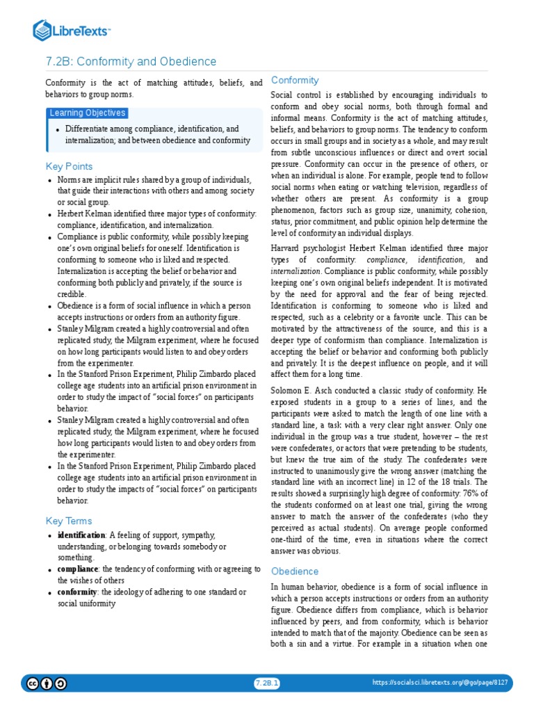 7.2B Conformity and Obedience-1 | PDF | Obedience (Human Behavior ...