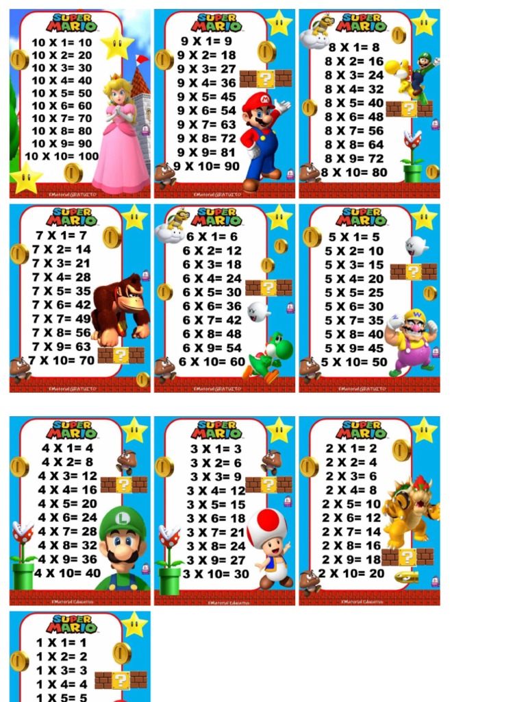 Tablas de Multiplicar Mario | PDF