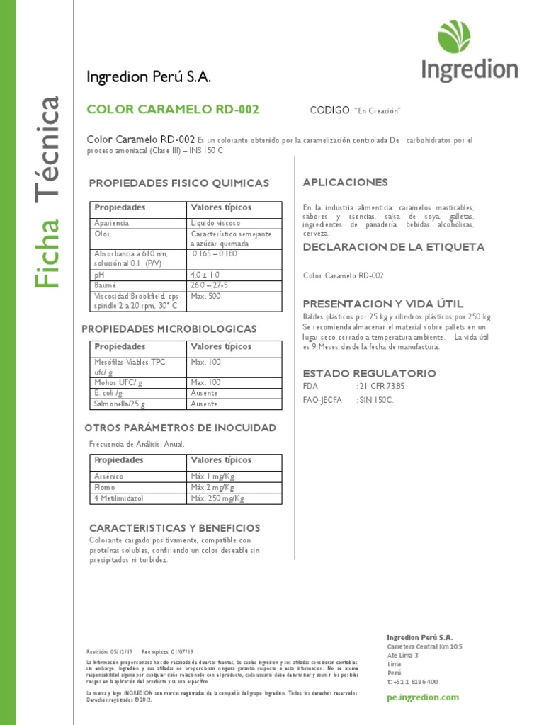 FT Color Caramelo RD-002 - Ingredion - No Vigente - Pendiente Confirmar ...