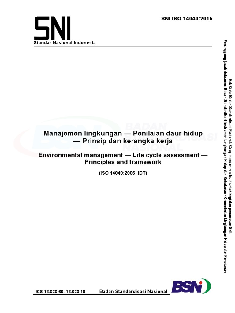 SNI-IsO 14040 2016 - Manajemen Lingkungan Penilaian Daur Hidup | PDF