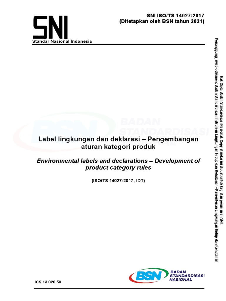 SNI-IsO 14027 2017 - Environmental Label Declaration | PDF