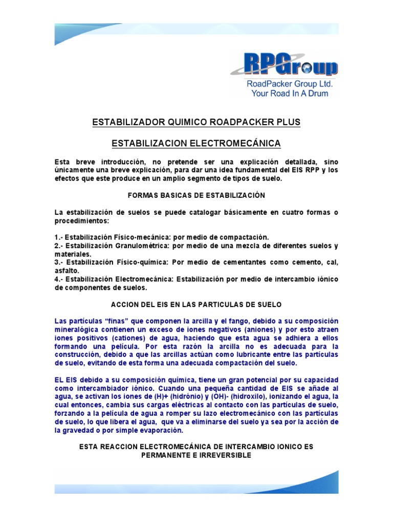 Estabilización de Suelos con RoadPacker | PDF | Agua | Suelo