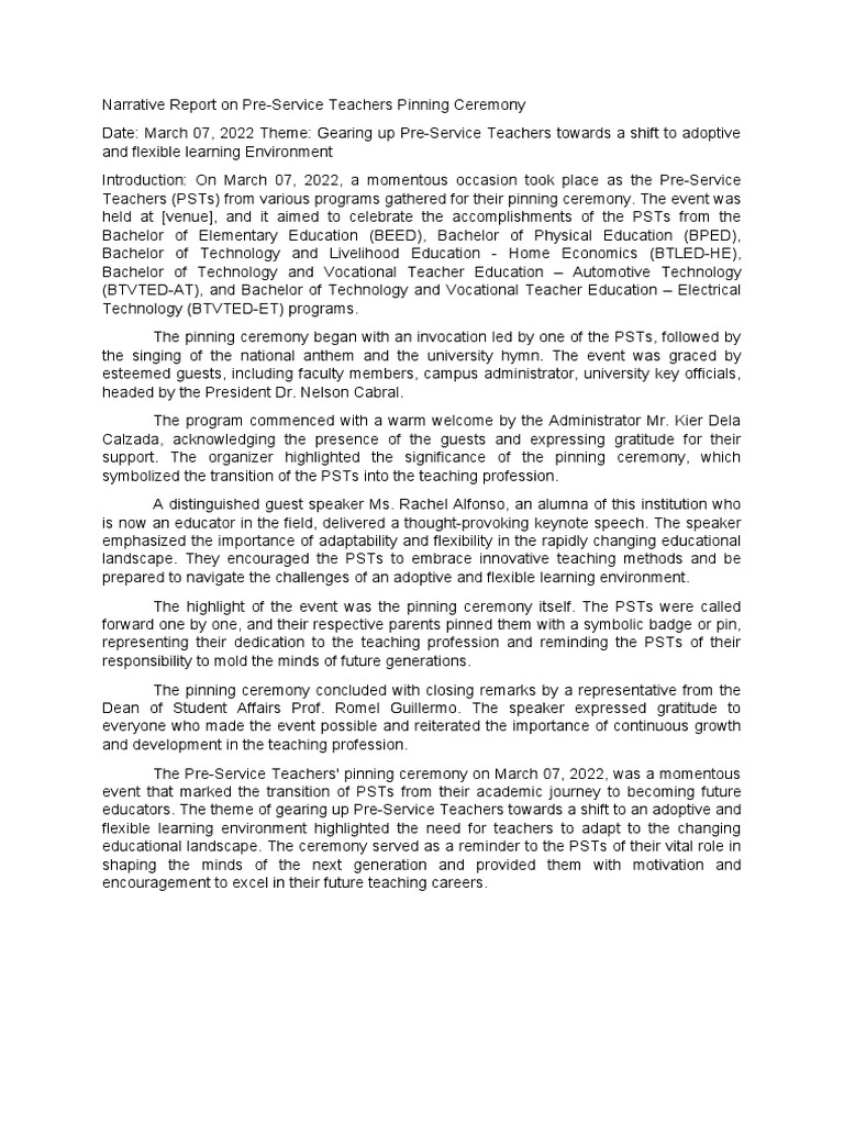 Pre-Service Teachers Pinning Ceremony | PDF | Teachers | Behavior ...