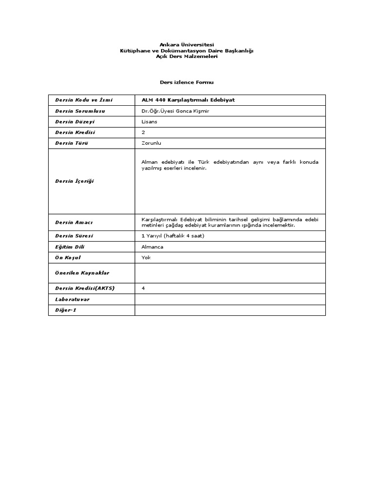 Ders İzlencesi ALM 440 | PDF