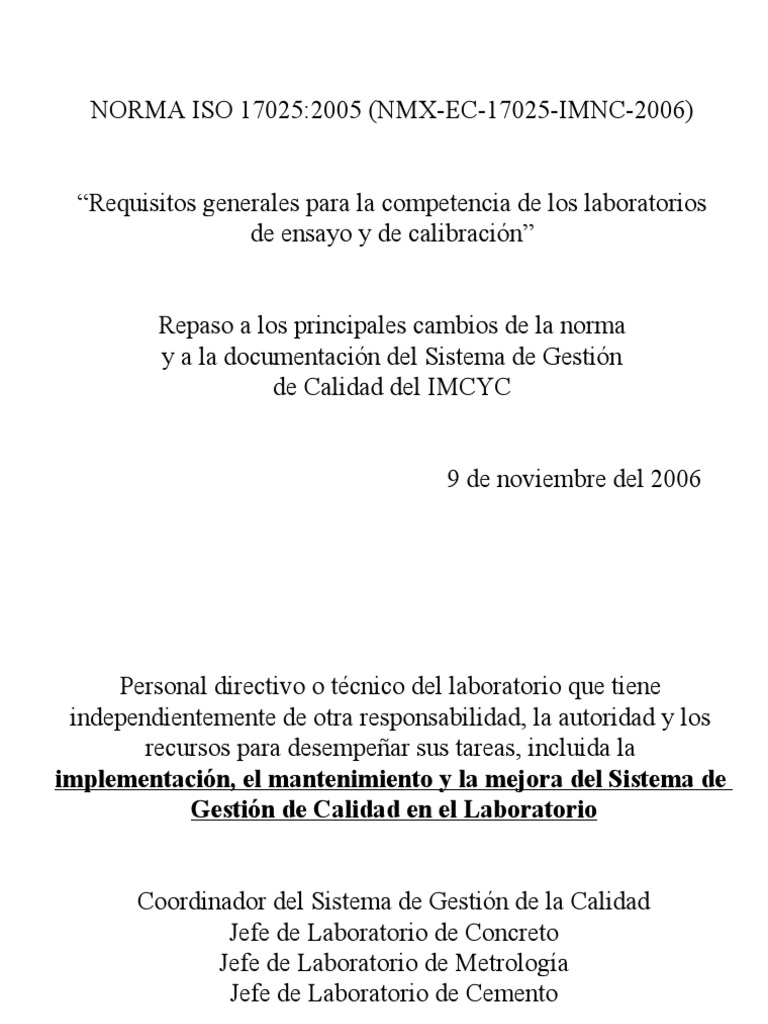 Presentación Para Personal Operativo Imcyc ISO 17025 | PDF | Calidad (comercial) | Sistema de ...