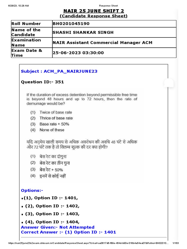 SHASHI Response Sheet | PDF | Student Assessment And Evaluation | Qualifications