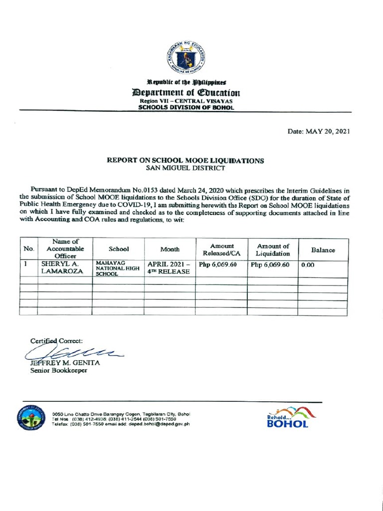 Additional Mooe 6,069.60 Liquidation | PDF | Money | Financial Economics