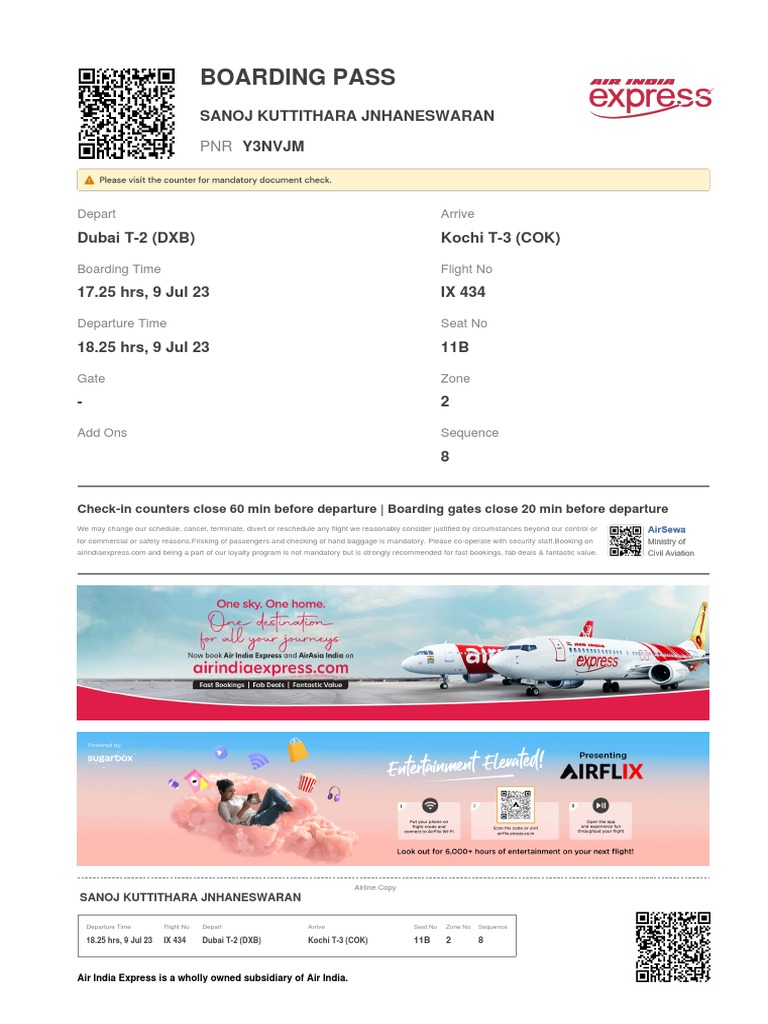 Boarding Pass (DXB COK) | PDF