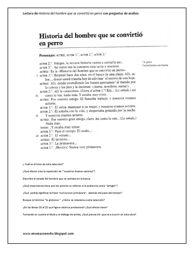 El Hombre Que Se Convirtio en Perro Practice AP Spanish Literature ...