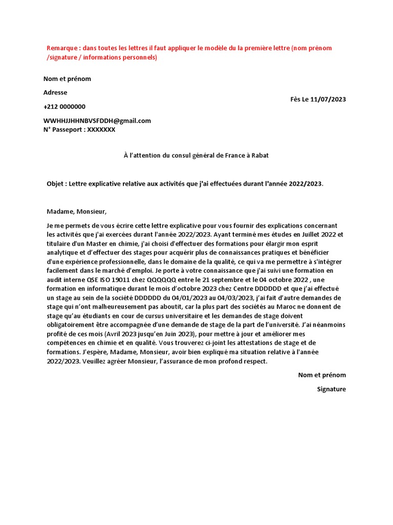 Ensemble Lettres Explicatives 1 | PDF | France | Maroc