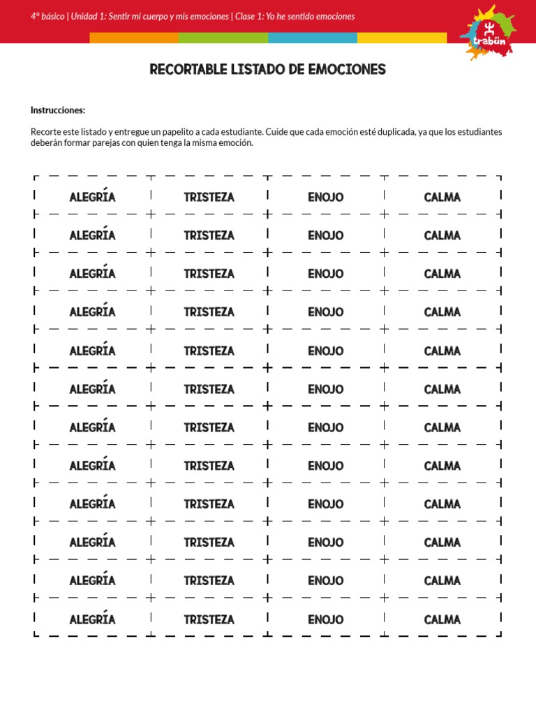 Listado de Emociones Programa Trabún | PDF
