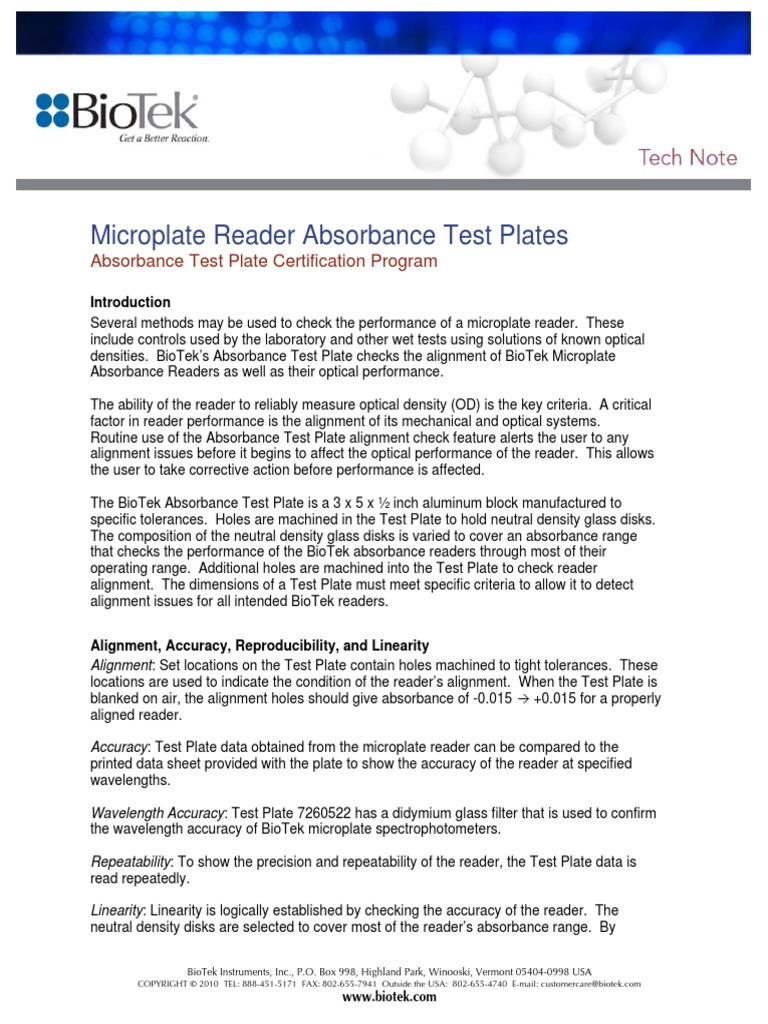 Microplate - Reader - Test - Plates | PDF | Absorbance | Accuracy And ...