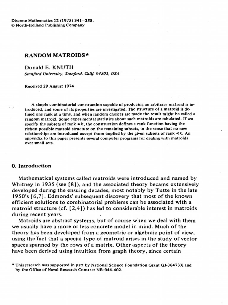 Random Matroids - Donald e Knuth (1974) 82696137 | Download Free PDF | Combinatorics ...