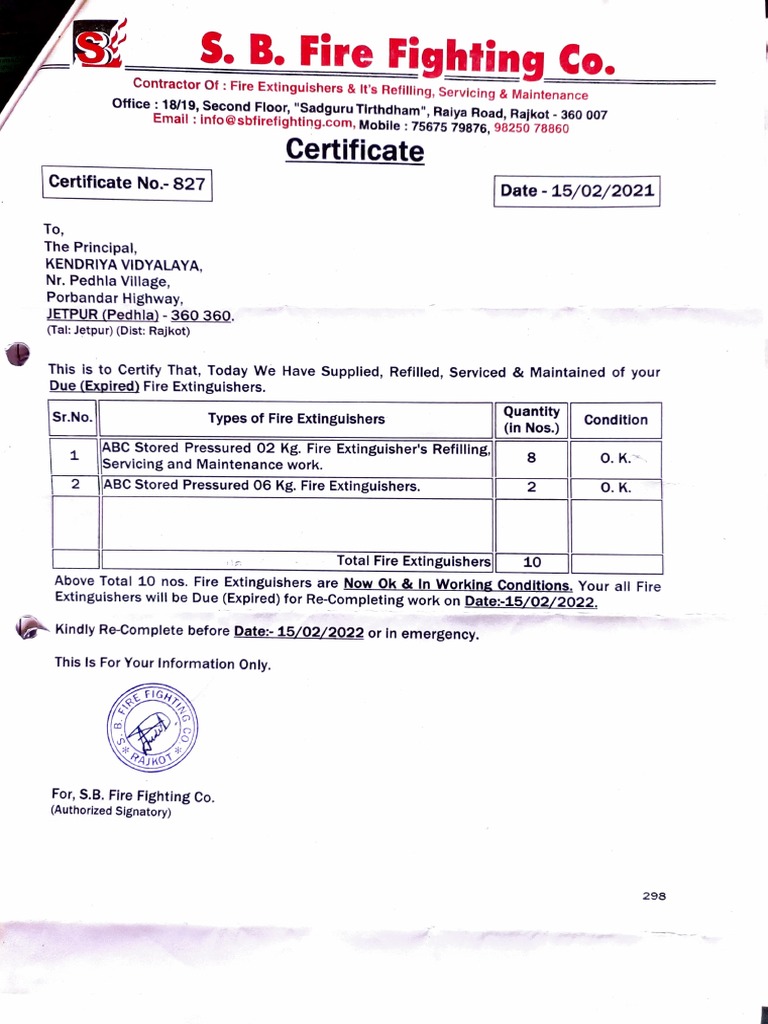 KVJTP_Fire_Safety Certi_2021 | PDF | Manufactured Goods | Materials