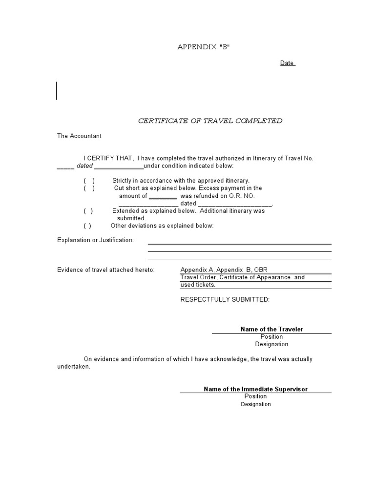 Appendix B - Cert. of Travel Completed | PDF