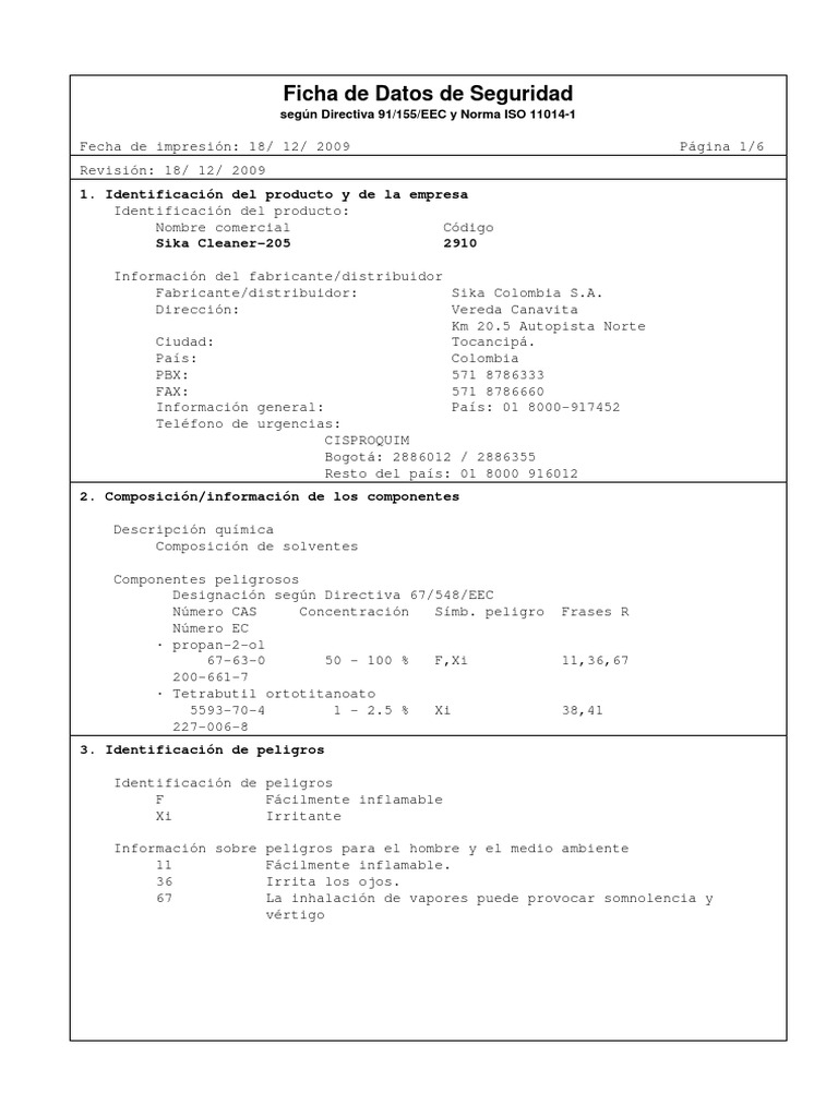 Co-Hs Sika Cleaner | PDF | Agua | Dióxido de carbono