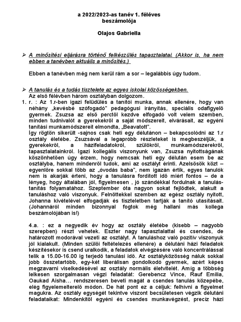 Beszámoló Szempontok Olajos 2022-23 | PDF