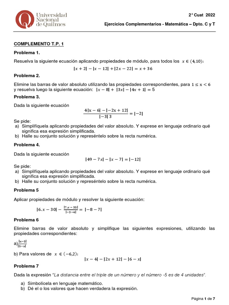 Ejercicios Complementarios 1 A 6 | PDF | Matemáticas | Matemática Elemental