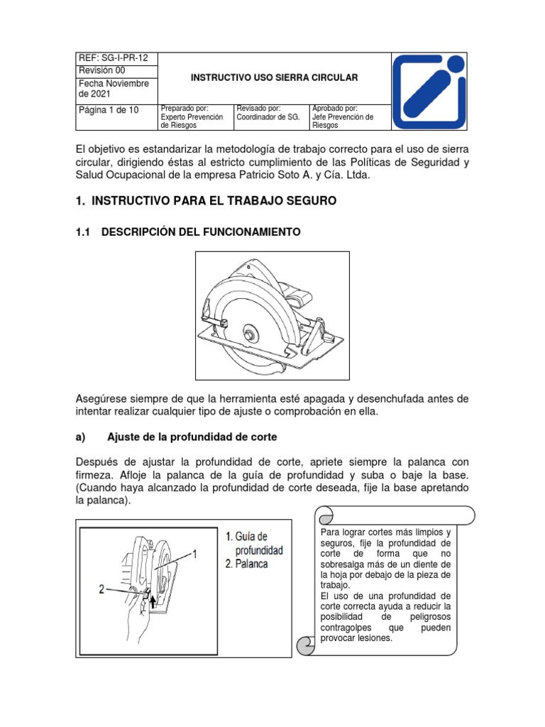 SG-I-PR-12 Instructivo Uso Sierra Circular | PDF | Tornillo | Bienes manufacturados