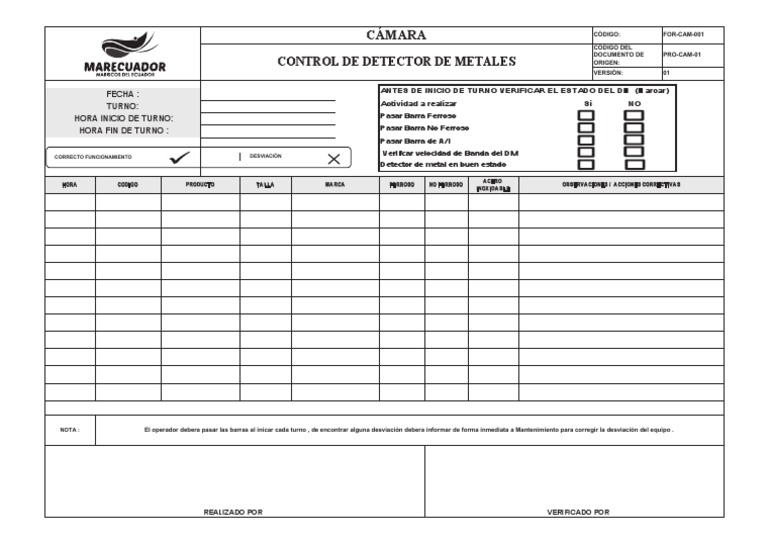 Registro Control de Detector de Metales | PDF