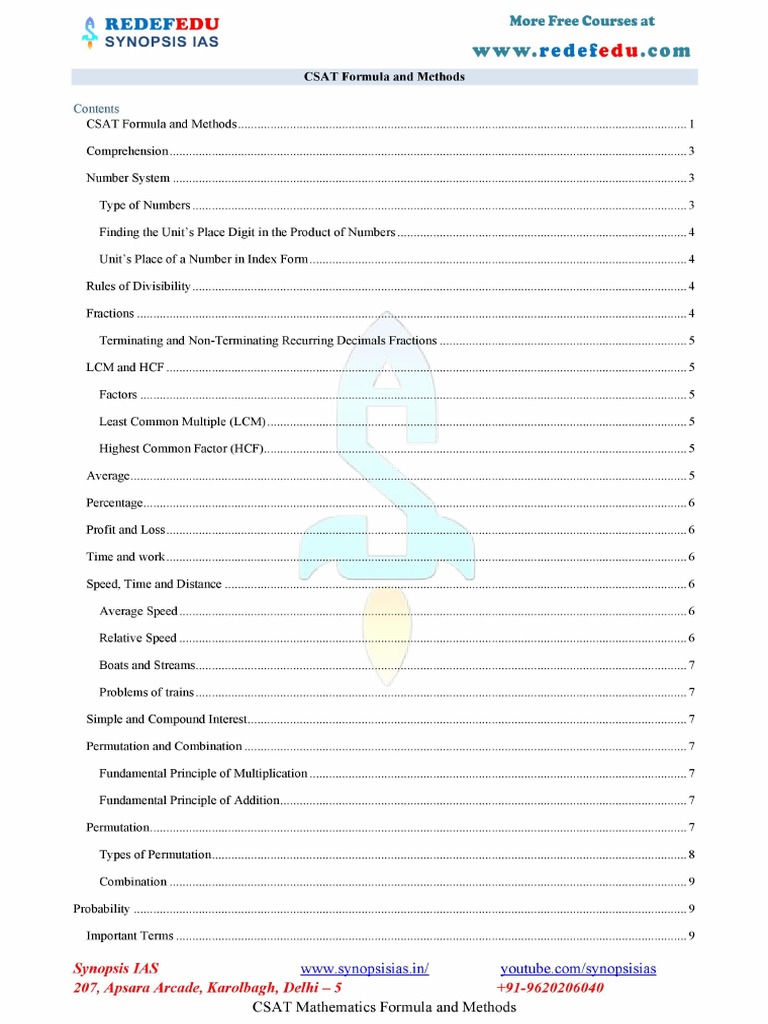 CSAT Formulas and Methods | PDF